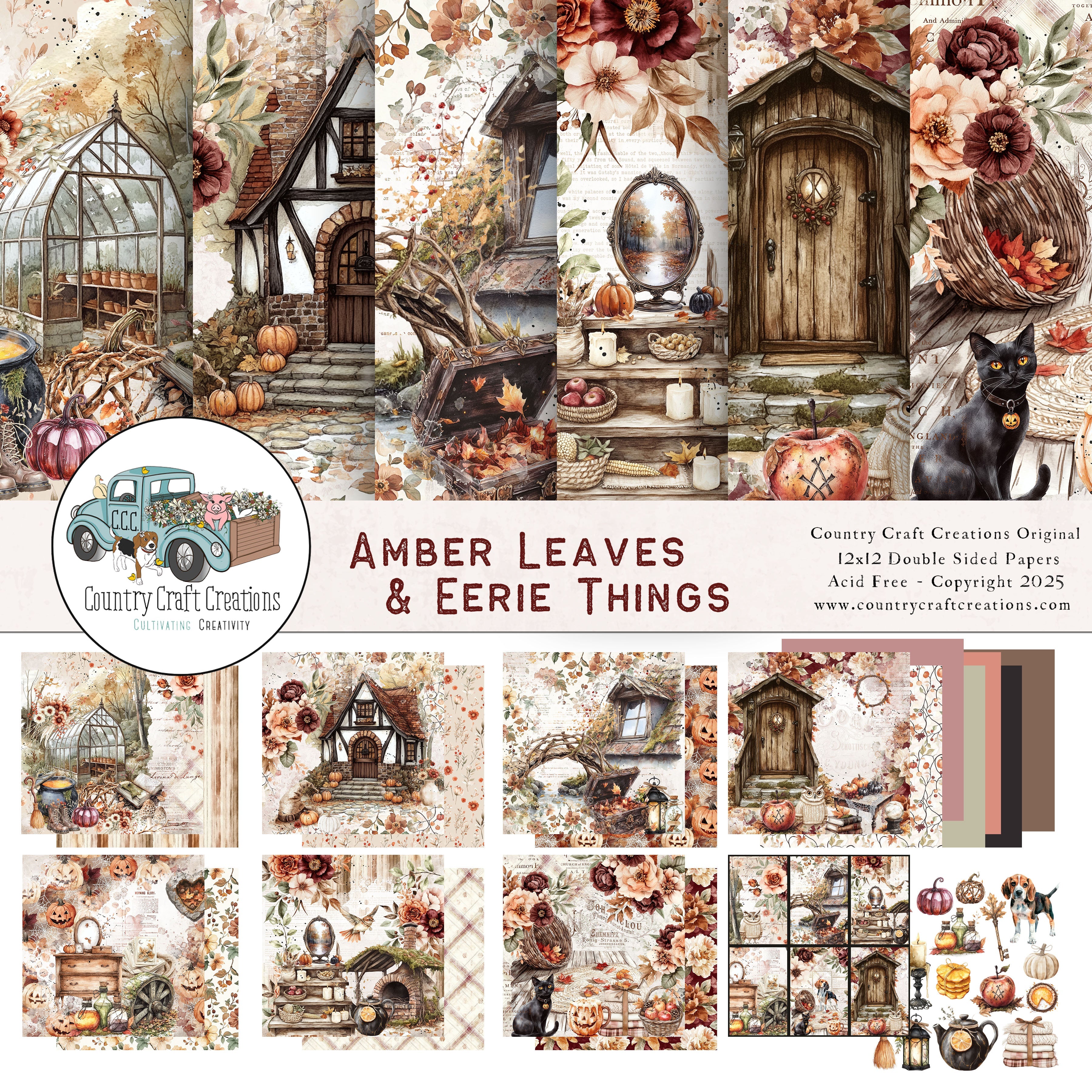 Country Craft Creations - Amber Leaves & Eerie Things - 8x8 - Cotton B